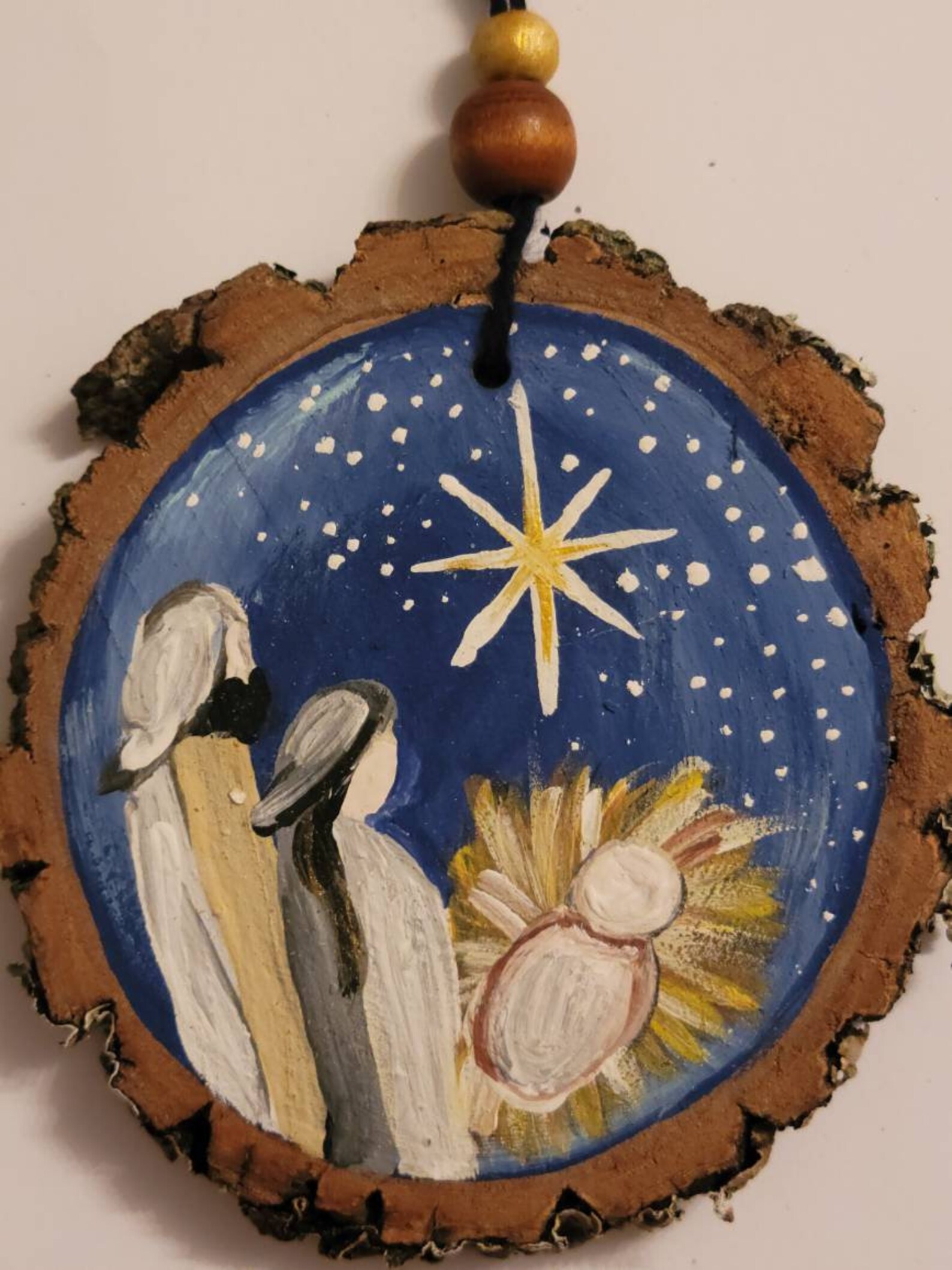 Beaded Holy Family Nativity Wood Ornament - Etsy