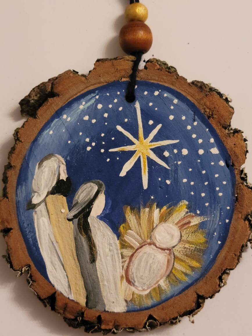 Beaded Holy Family Nativity Wood Ornament - Etsy
