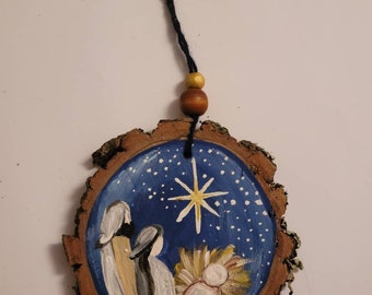Beaded Holy Family Nativity Wood Ornament - Etsy