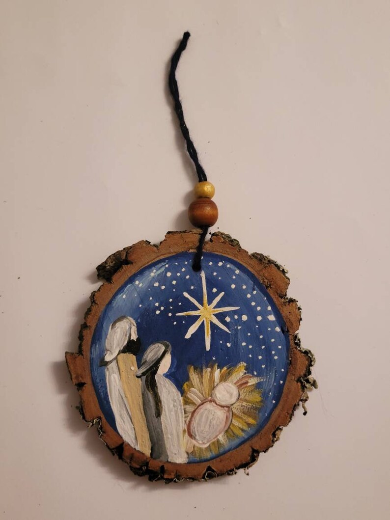 Beaded Holy Family Nativity Wood Ornament - Etsy