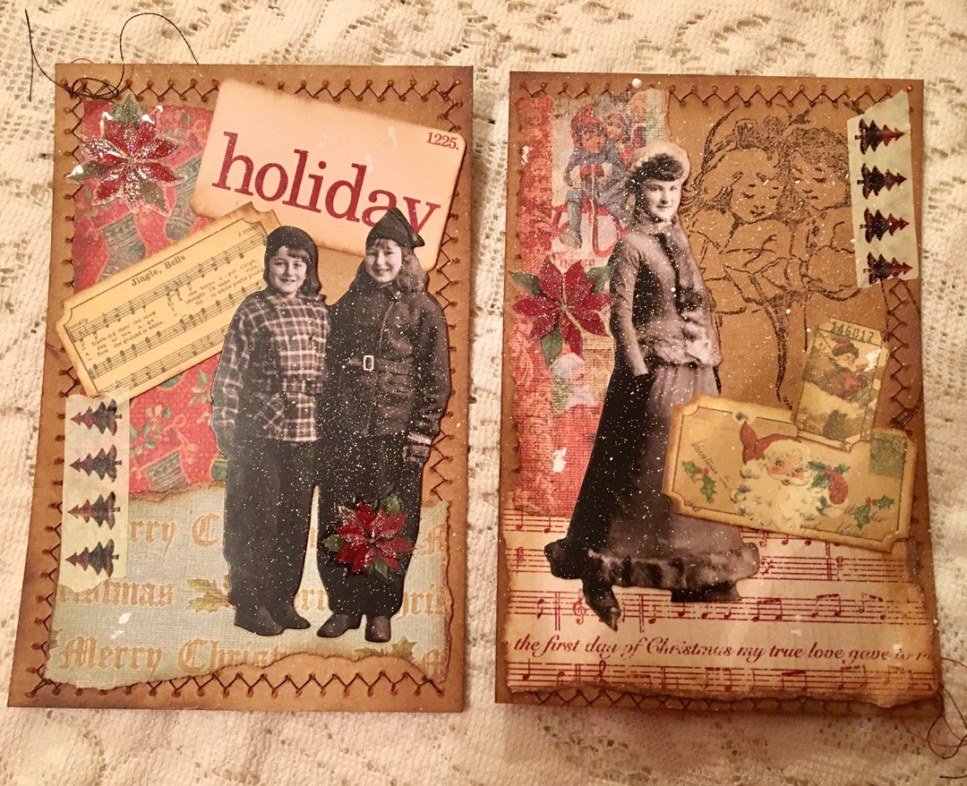 Christmas Collage Postcards Set of 2, Happy Mail - Etsy