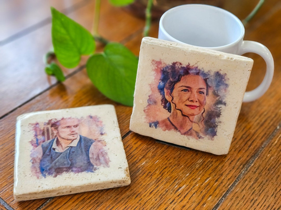 Outlander Inspired Natural Stone Coaster Set Jamie & Claire Fraser CS19 ...