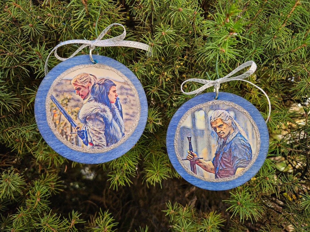 The Witcher Inspired Blue Wood Christmas Tree Ornament Pair O-153 - Etsy