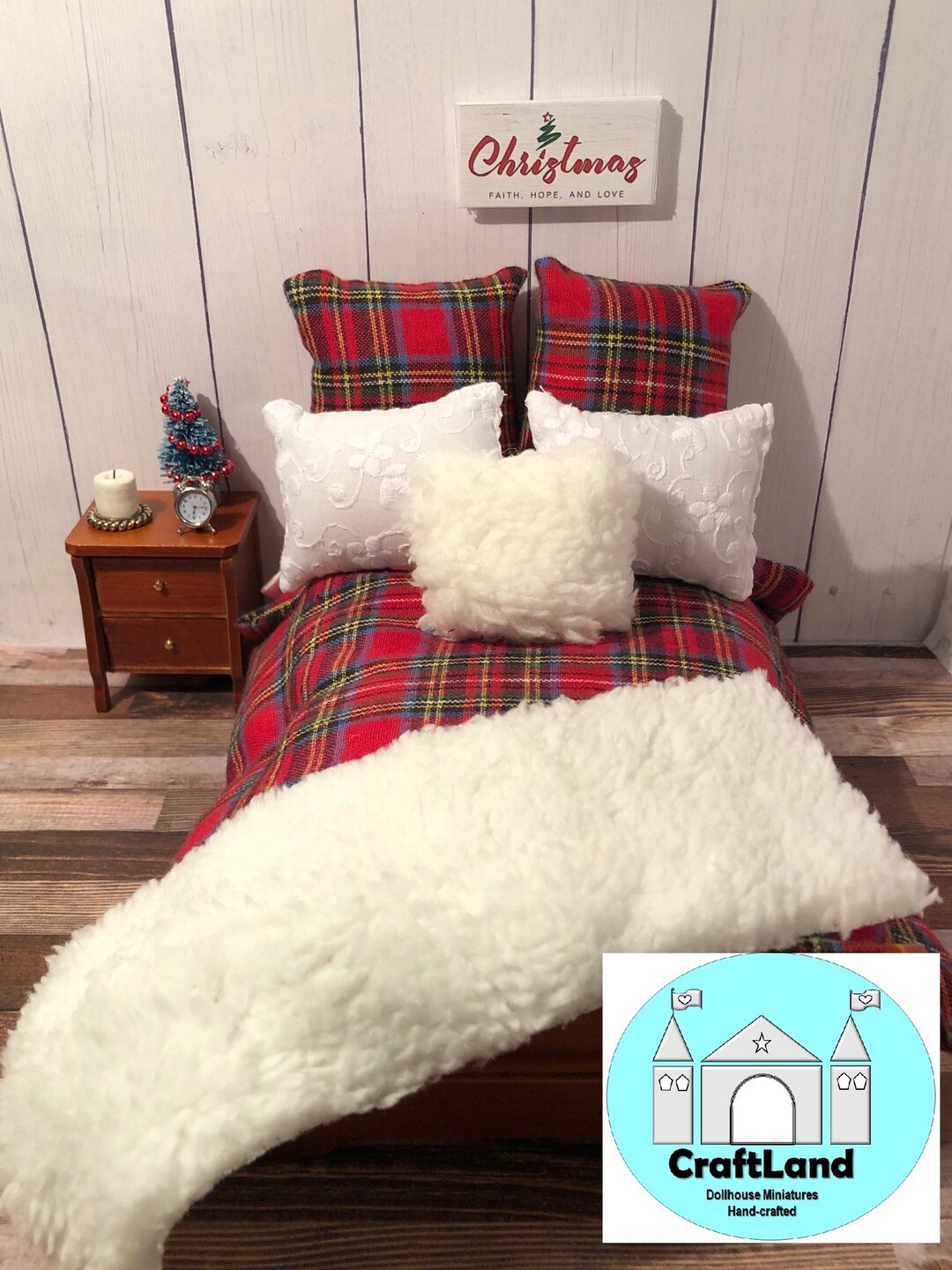 Miniature Dollhouse, Christmas Plaid Bedding Set, Scale 1:12 - Etsy