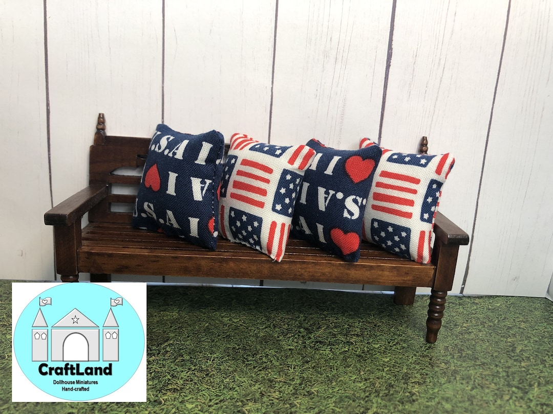 Miniature Dollhouse Independence Day Pillow Set, I Love USA, Scale 1:12 ...