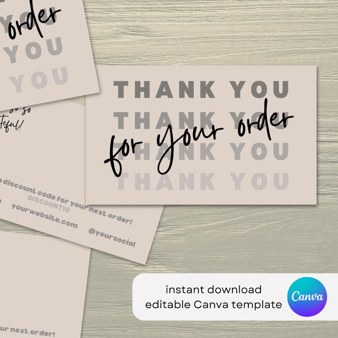 Neutral Thank You Card Editable Canva Template | Thank You Card ...