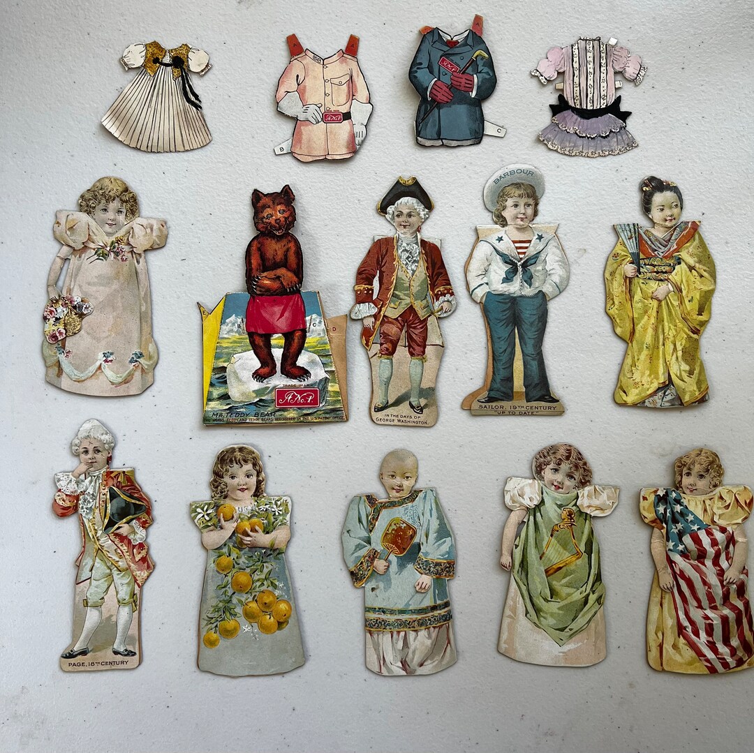 A Nice Group of 10 Antique 1895 Barbour Irish Flax Threads Paper Dolls ...