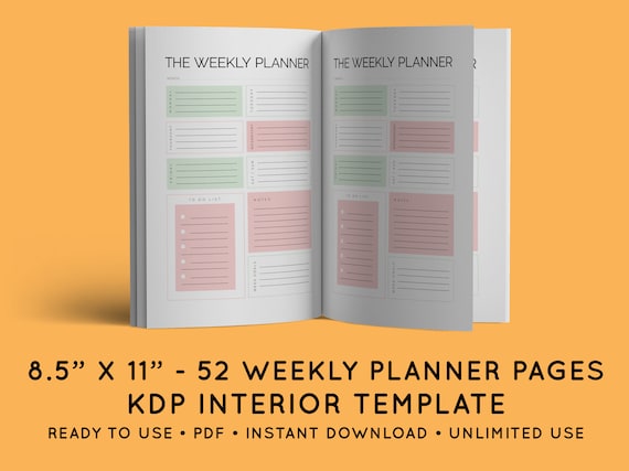 Weekly Planner Amazon KDP Interior Template 8.5 X - Etsy