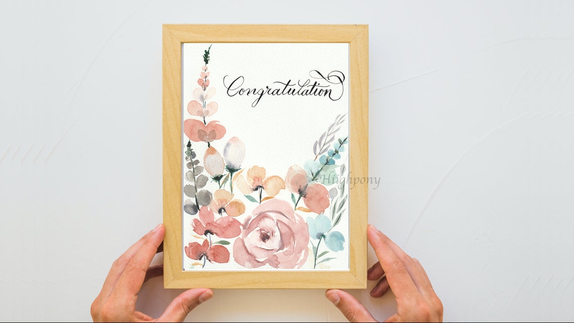 Congratulation Watercolour Floral Print /greeting Card - Etsy
