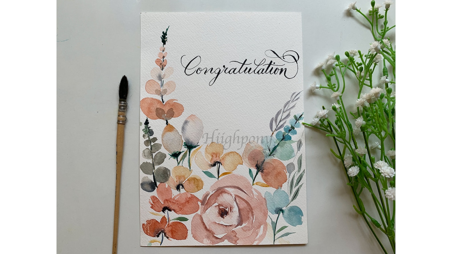 Congratulation Watercolour Floral Print /greeting Card - Etsy