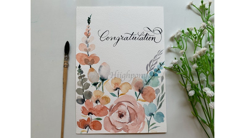 Congratulation Watercolour Floral Print /greeting Card - Etsy