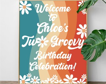 Two Groovy Sign Retro Birthday Sign Hippie Party Decor | Etsy