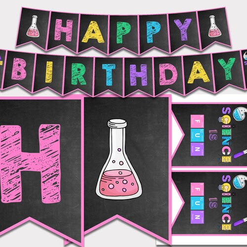Science Banner Laboratory Happy Birthday Banner Science - Etsy