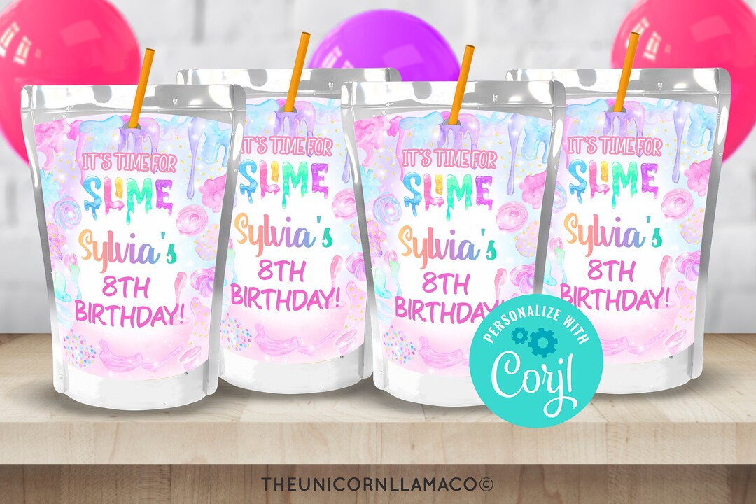 EDITABLE Slime Capri Sun, Glitter Slime Personalized, Paint Party Juice ...