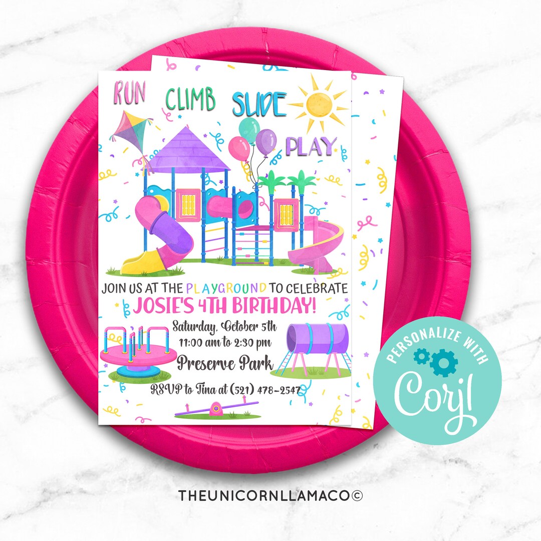 EDITABLE Playground Invitation Backyard Party Park Invite Girl Birthday ...