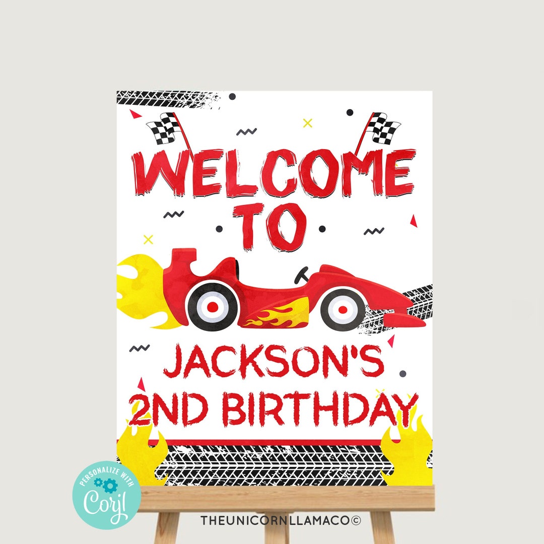 EDITABLE Two Fast Birthday Welcome Sign Red Racing Car Party Outdoor ...