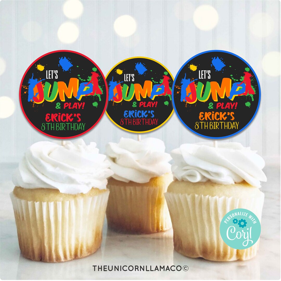 EDITABLE Jump Party Cupcake Toppers Bounce House Birthday Cupcakes ...