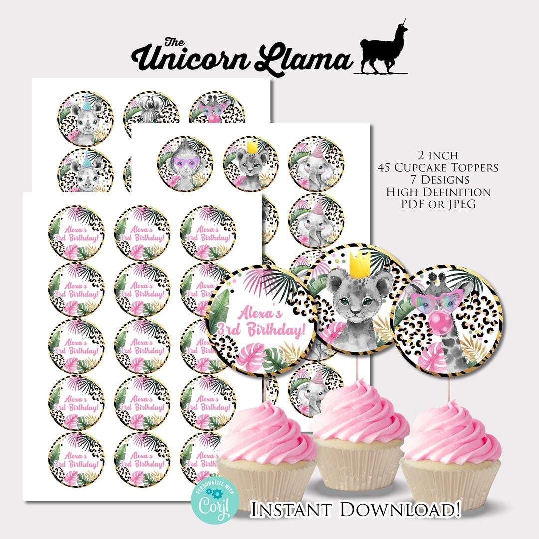EDITABLE Party Animals Cupcake Toppers Leopard Print Safari Fun ...