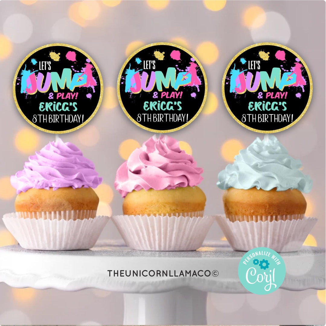 EDITABLE Jump Pastels Party Cupcake Toppers Bounce House Birthday ...