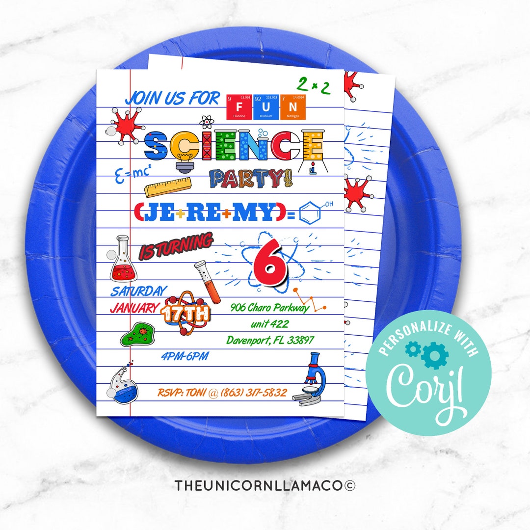 EDITABLE Science Paper Invitation, Laboratory Party, Experiment Invite ...