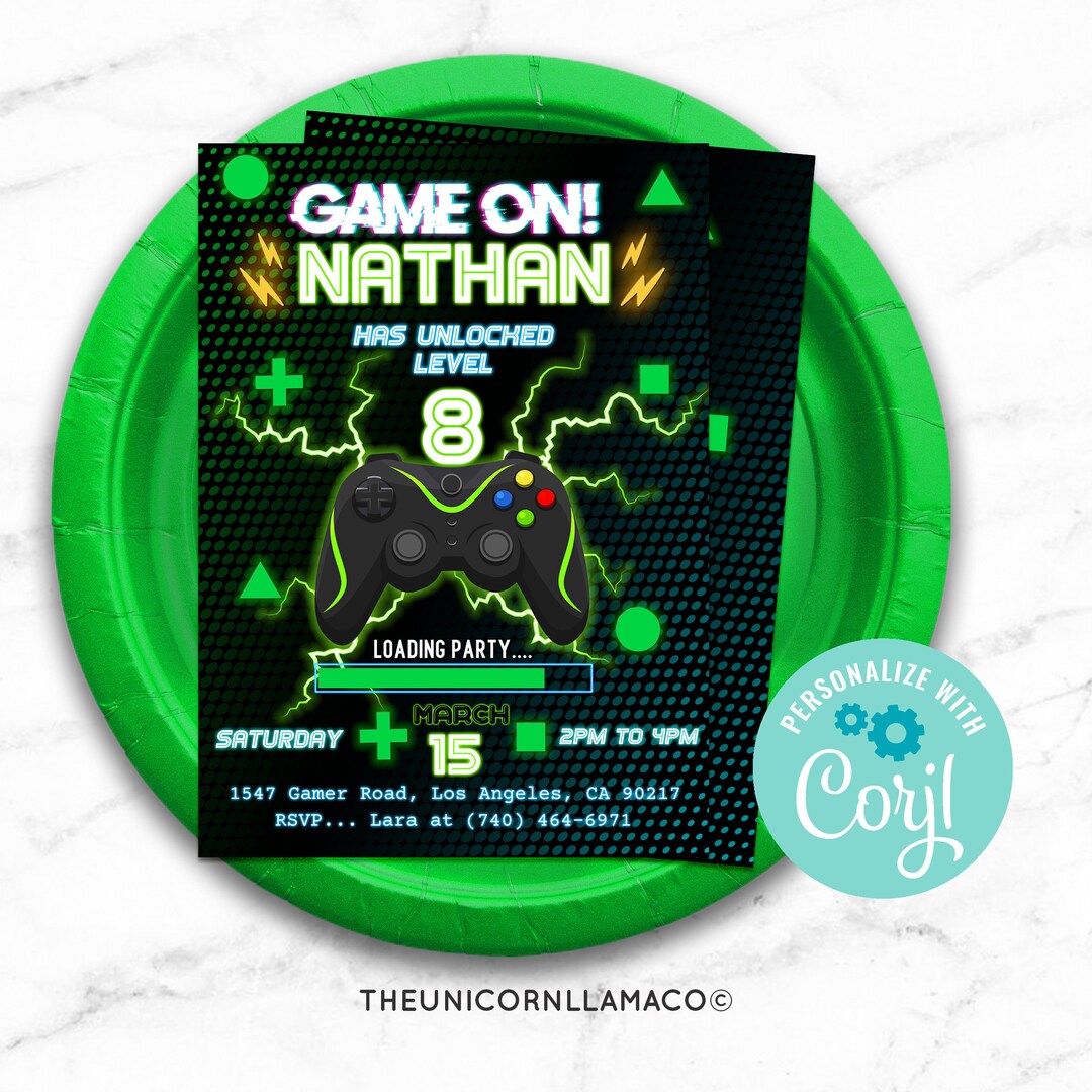 EDITABLE Video Game Party Invitation Printable Gamer Birthday Invite