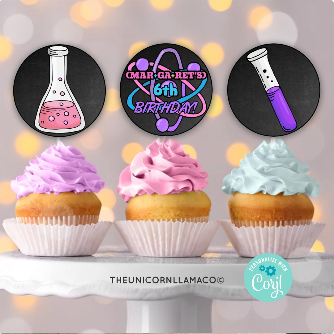 EDITABLE Science Birthday Cupcake Toppers Laboratory Party Cupcakes ...