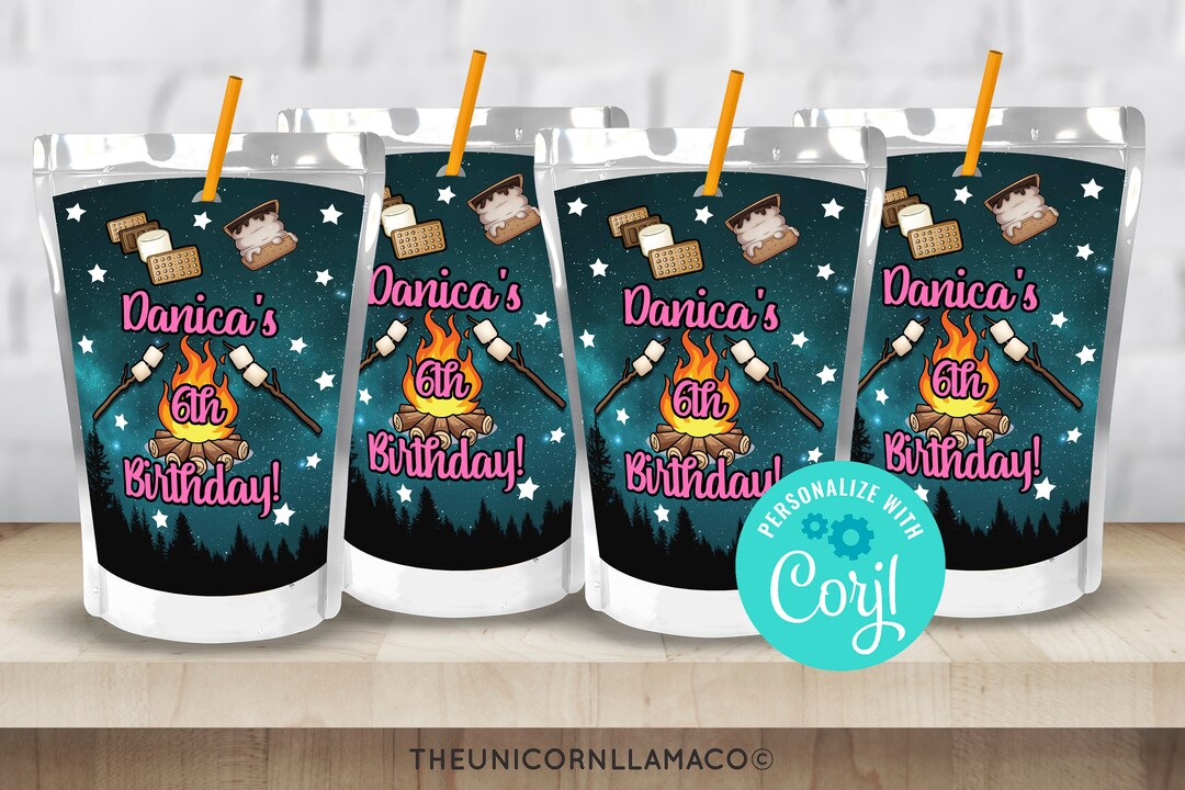 EDITABLE Smores Capri Sun Personalized Camping Juice Pouch Girl Party ...