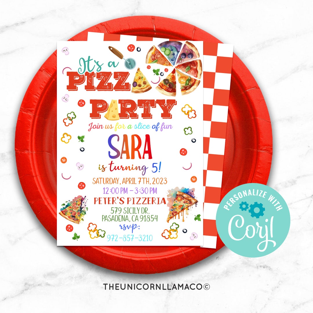 EDITABLE Pizza Party Rainbow Invitation Printable Pizza Making Birthday ...