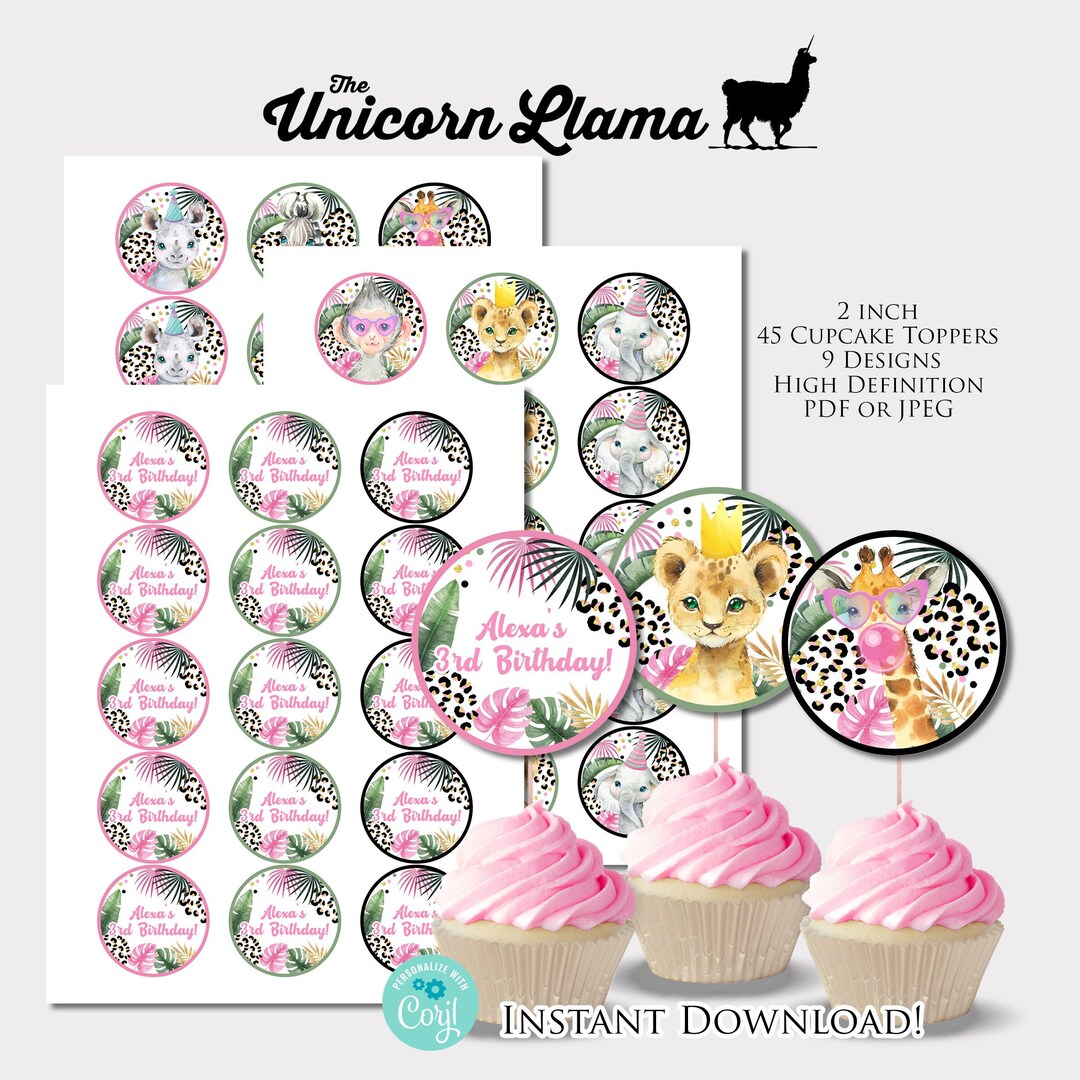EDITABLE Party Animals Cupcake Toppers Leopard Print Safari Fun ...