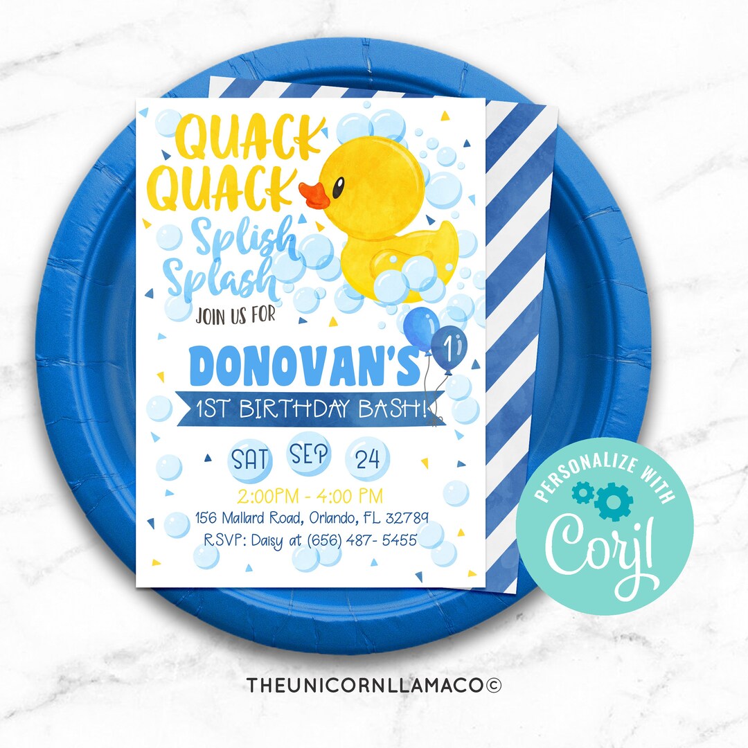 EDITABLE Rubber Duckie Invitation, Duck Party, Splish Splash Invite ...