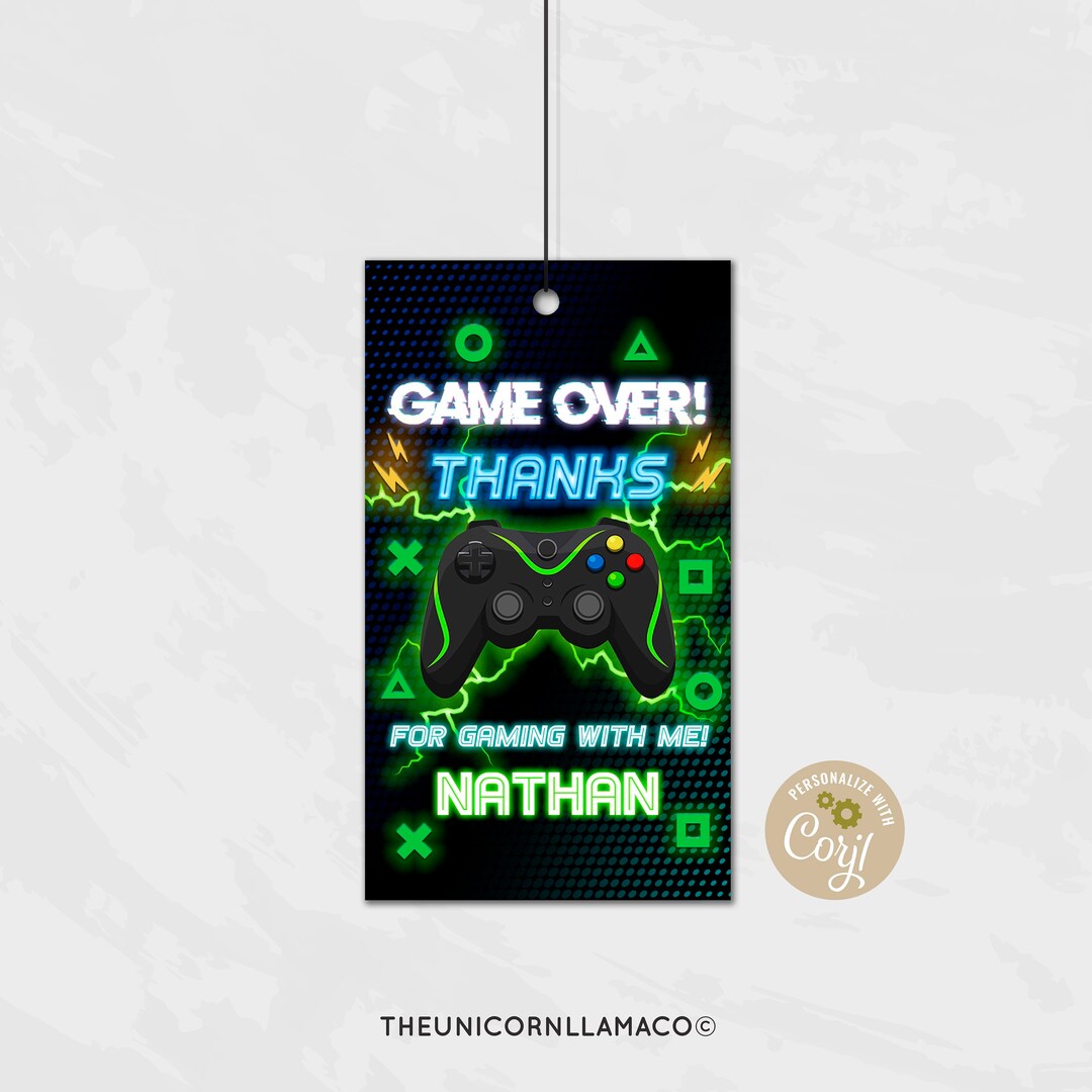 EDITABLE Video Game Thank You Tags Gamer Favors Teen Birthday Party Boy ...
