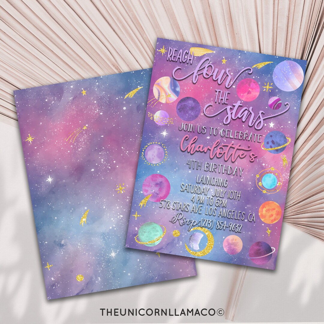 Reach Four the Stars Birthday Invitation Outer Space Party, Planets ...