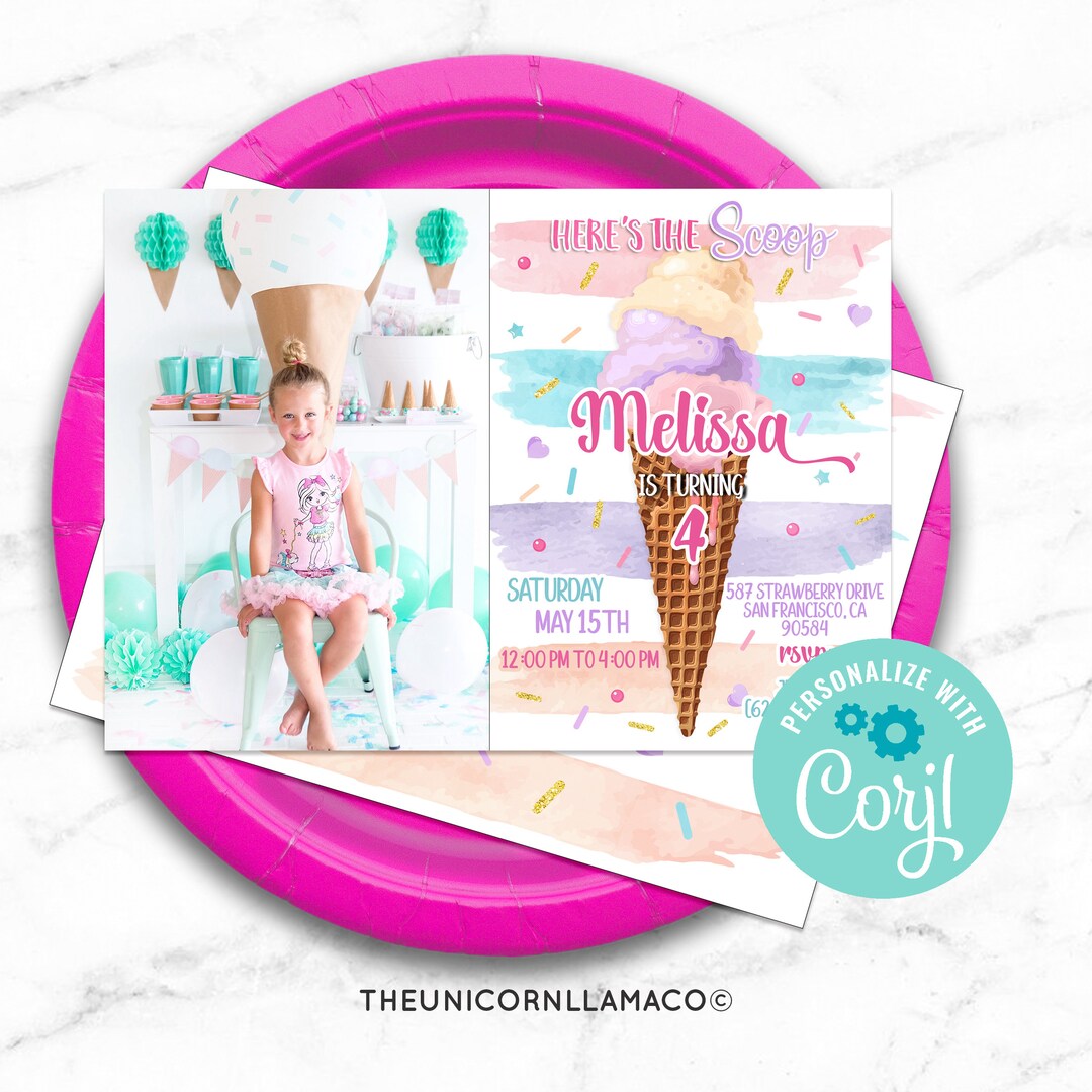 EDITABLE Ice Cream Picture Invitation Ice Cream Party Ice Cream Invite ...