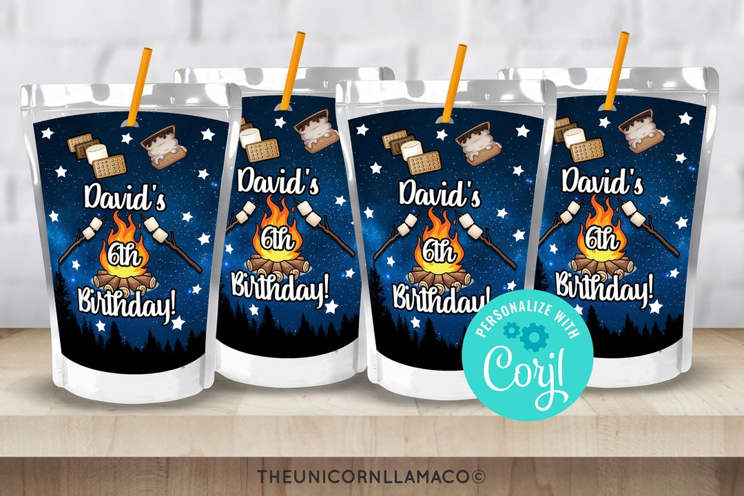 EDITABLE Smores Capri Sun Personalized Camping Juice Pouch Boy Party ...