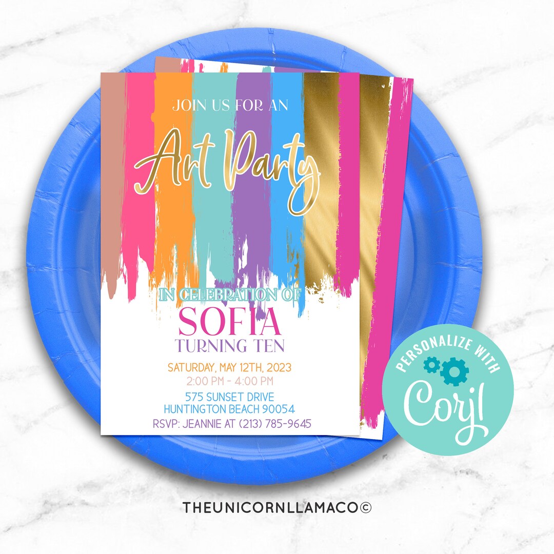EDITABLE Paint Party Invitation Painting Party Girly Pink Invite Craft ...