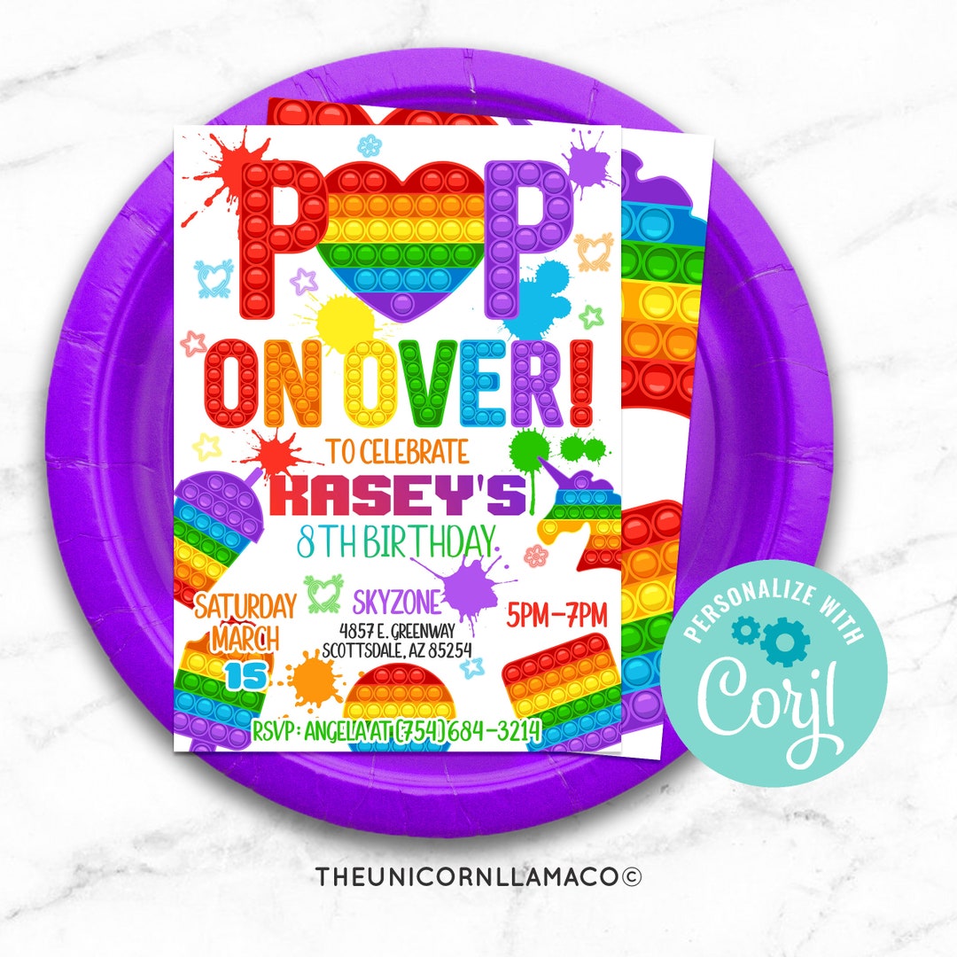 EDITABLE Pop It Heart Paint Invitation Pop It Party Pop It Invite ...