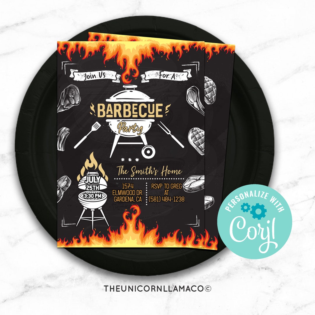 EDITABLE Backyard Birthday BBQ Invitation Barbecue Invitation Bbq ...
