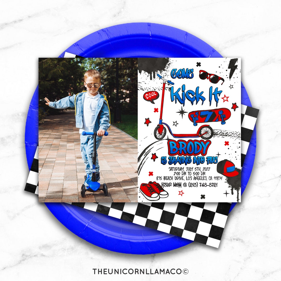 Scooter Party Invitation Printable Skateboard Birthday Invite Scooter ...