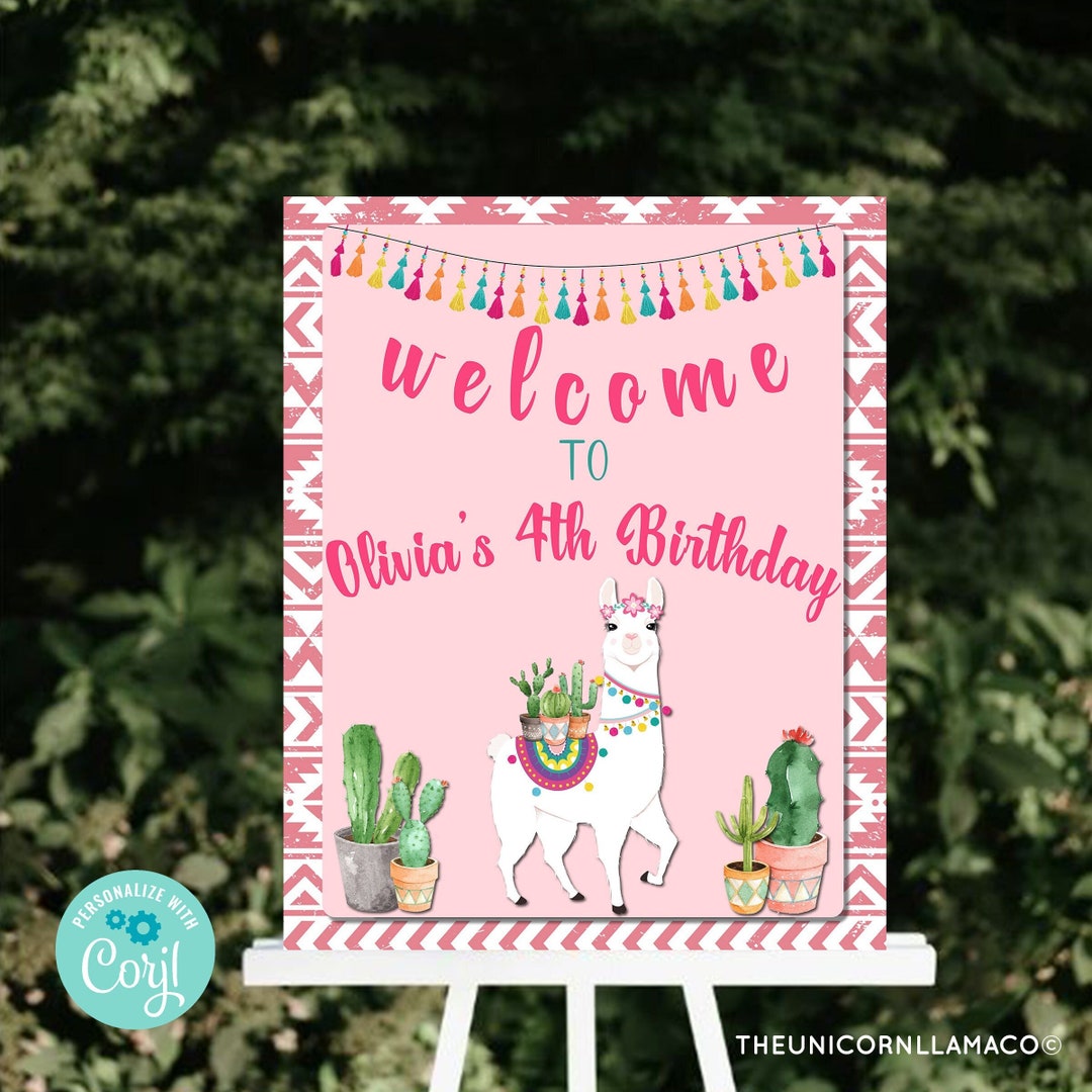EDITABLE Llama Birthday Welcome Sign Llama Fun Party First Birthday ...