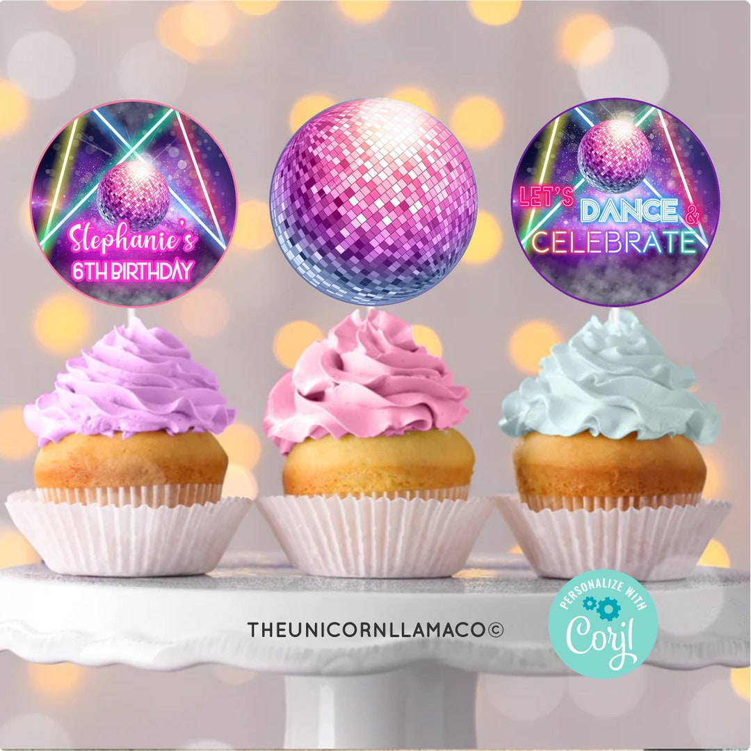EDITABLE Cosmic Dancing Cupcake Toppers Personalized Cupcakes Party ...