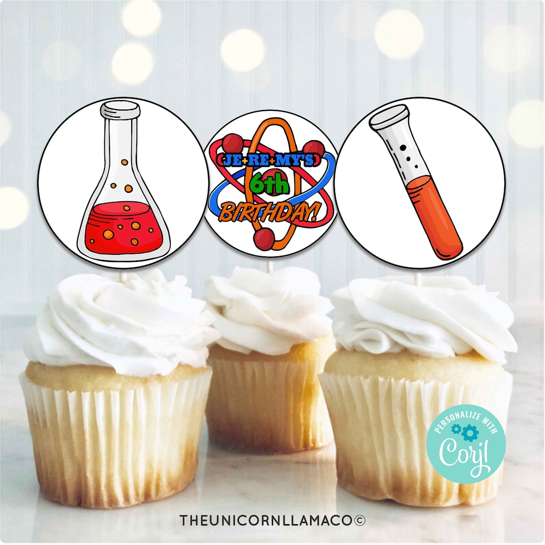 EDITABLE Science Birthday Cupcake Toppers Laboratory Party Cupcakes ...