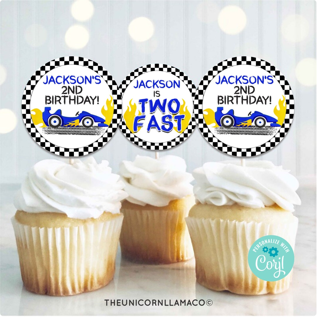 EDITABLE Two Fast Birthday Cupcake Toppers Racing Car Birthday Cupcakes ...