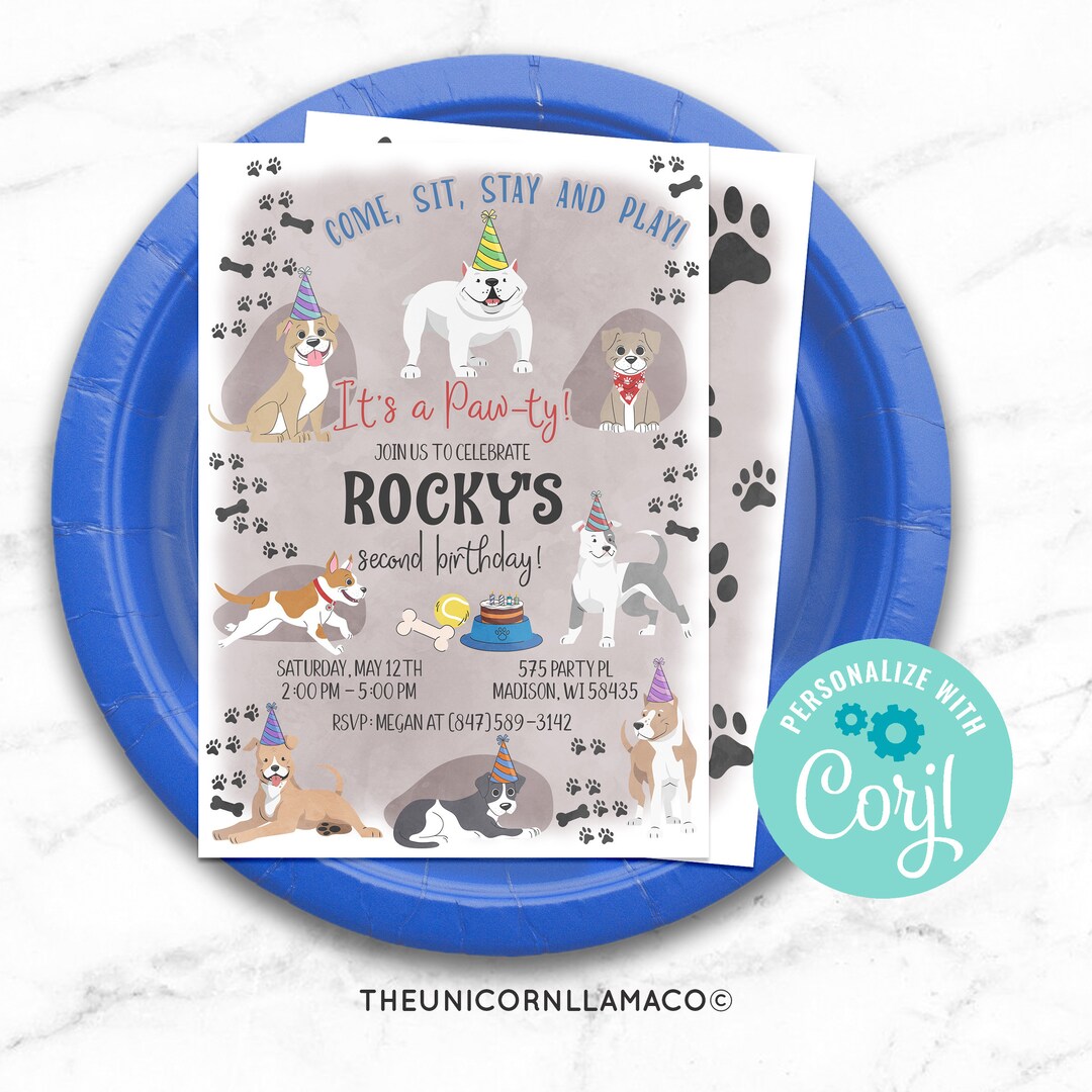EDITABLE Lets Pawty Birthday Puppy Invitation Dog Birthday Pawty ...