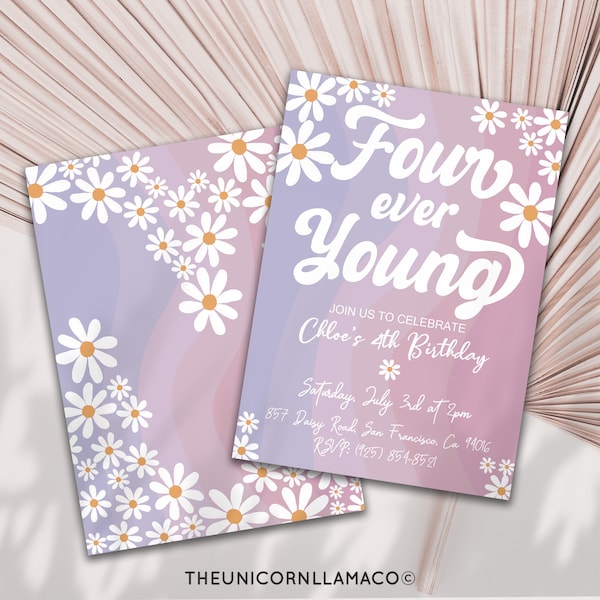Four Ever Young Birthday Party Invitation - Etsy