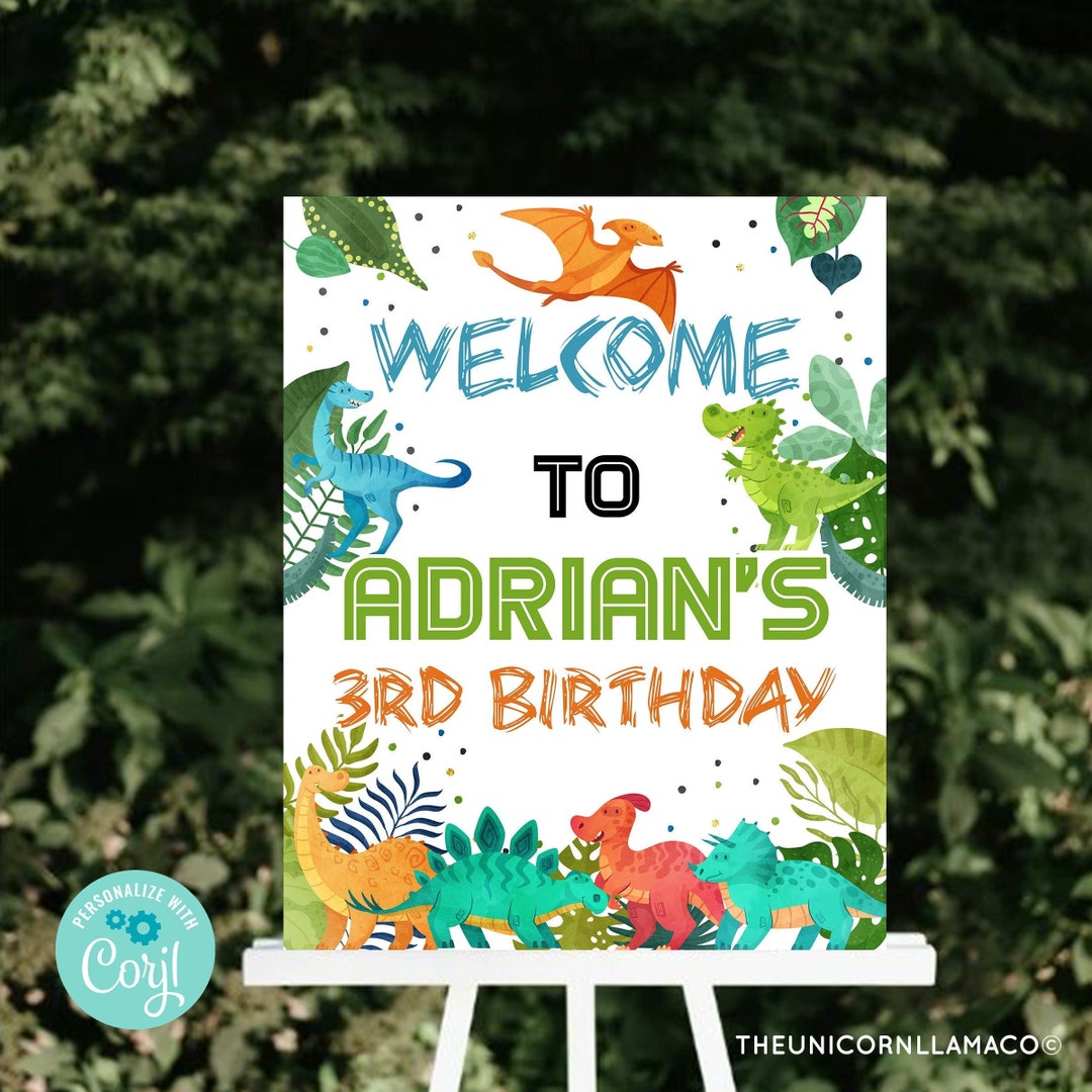 EDITABLE Dinosaur Welcome Sign Dinosaur Party 1st Birthday Printables ...