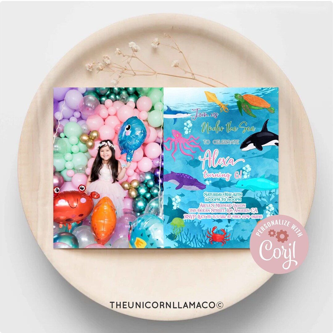 EDITABLE Under the Sea Picture Invitation Mermaid Party Splish Splash ...