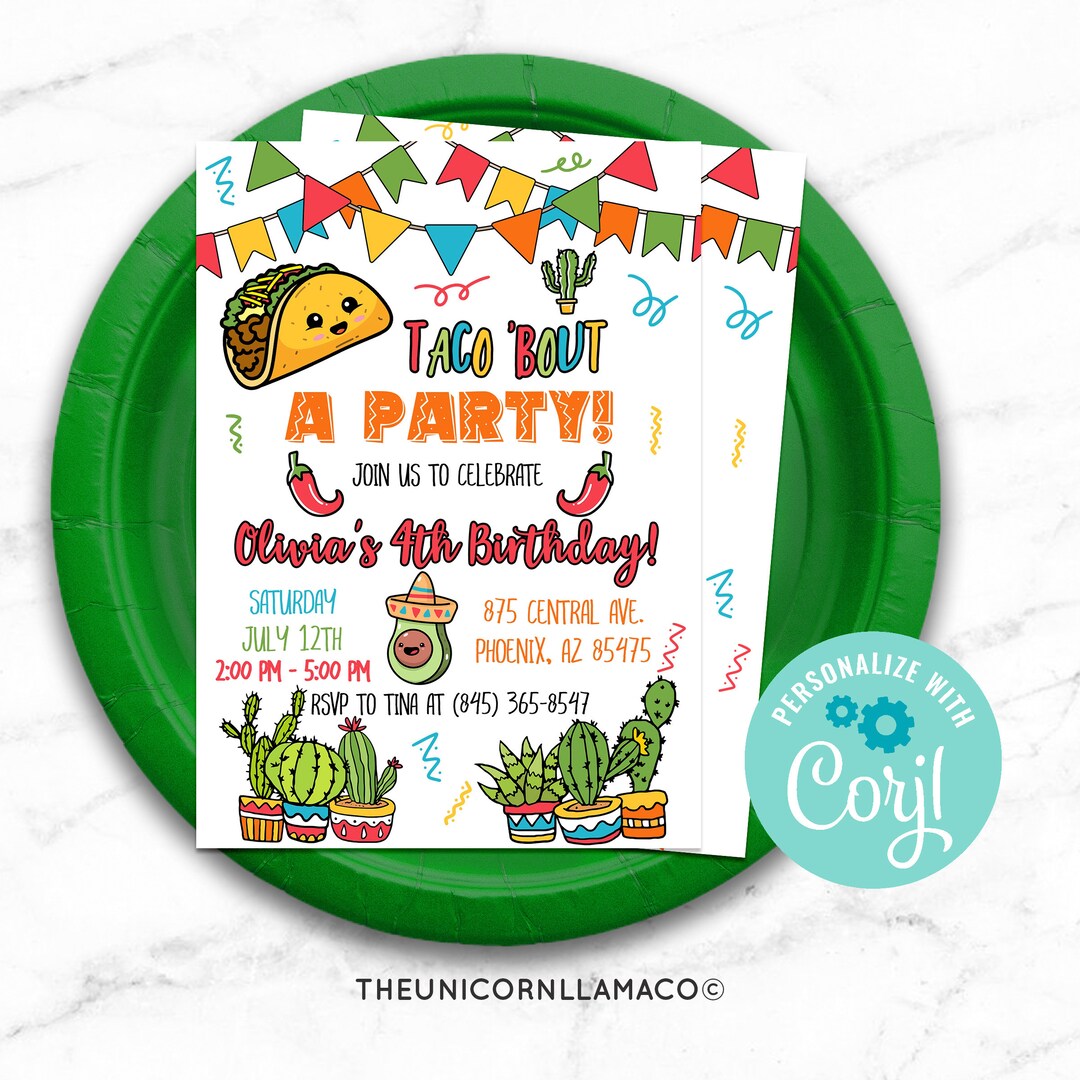 EDITABLE Taco Bout a Party Invitation, Taco Tuesday Party, Fiesta ...