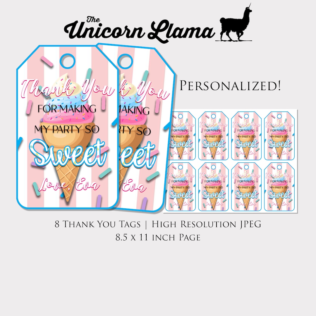 Ice Cream Thank You Tags, Ice Cream Favors, Ice Cream Birthday Party ...