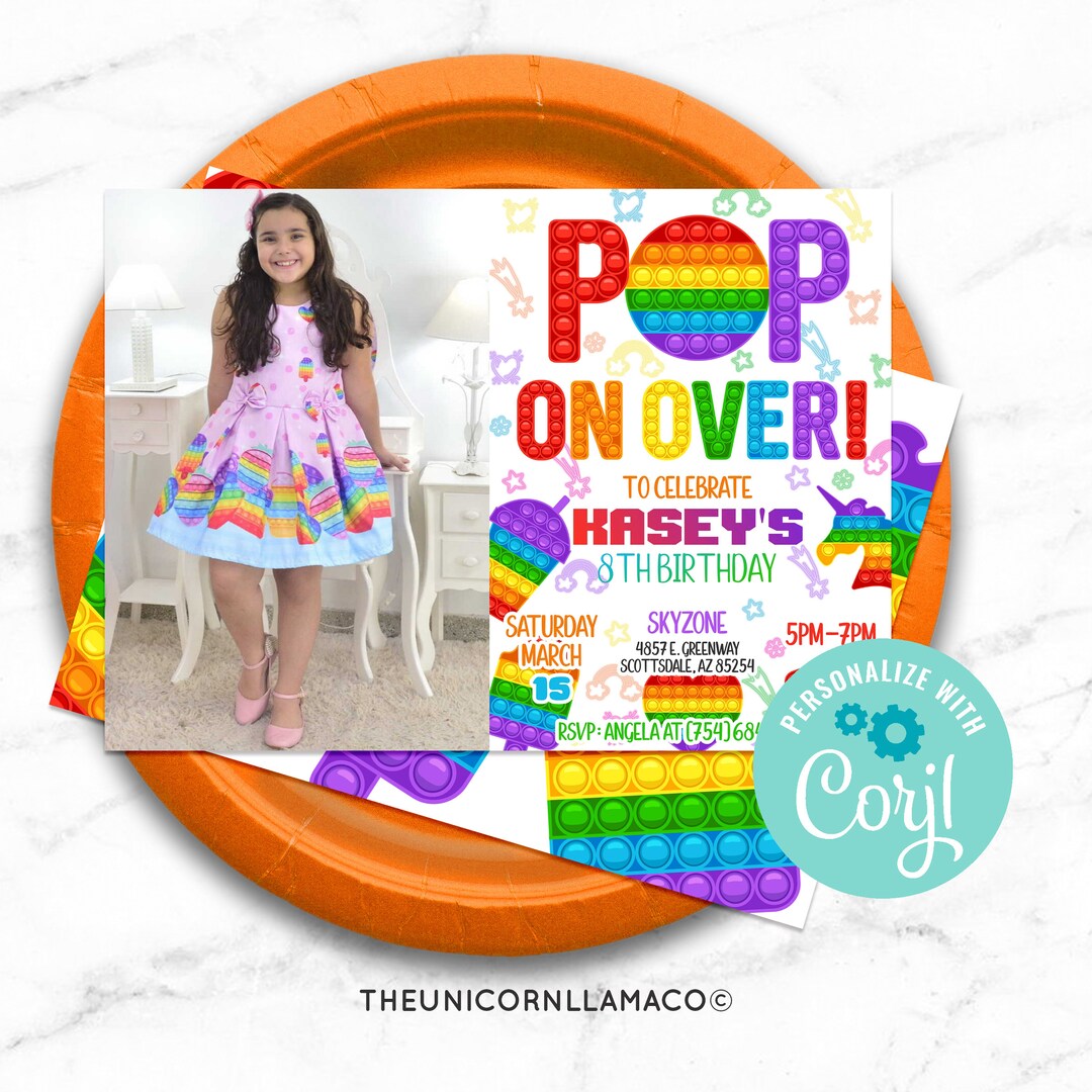EDITABLE Pop It Rainbow Picture Invitation Pop It Party Pop It Invite ...
