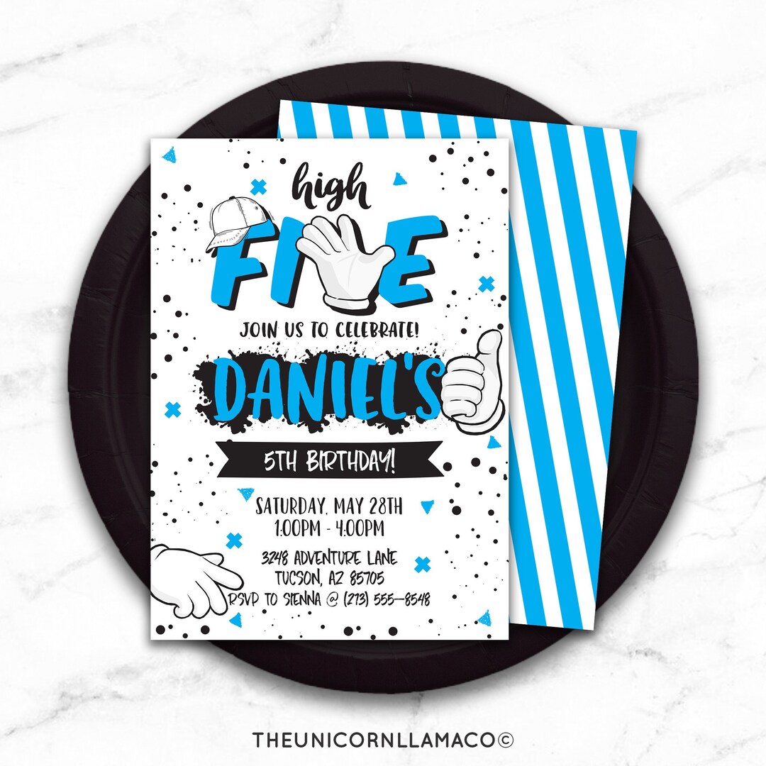 High Five Birthday Party Invitation Hi Five 5th Birthday Party Boys 5th ...